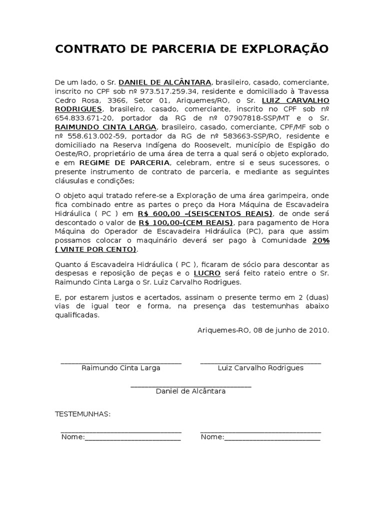 Contrato De Parceria De Exploração Pdf