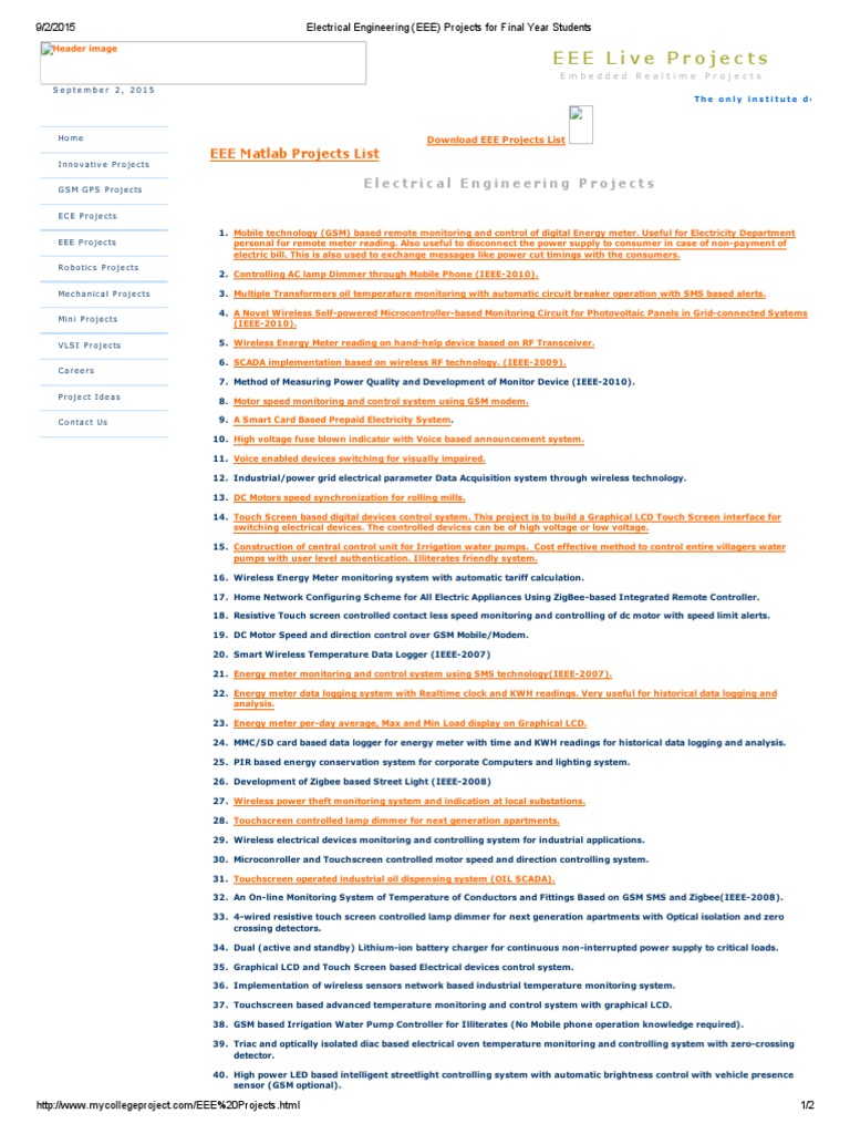 Electrical Engineering (EEE) Projects For Final Year Students | PDF ...