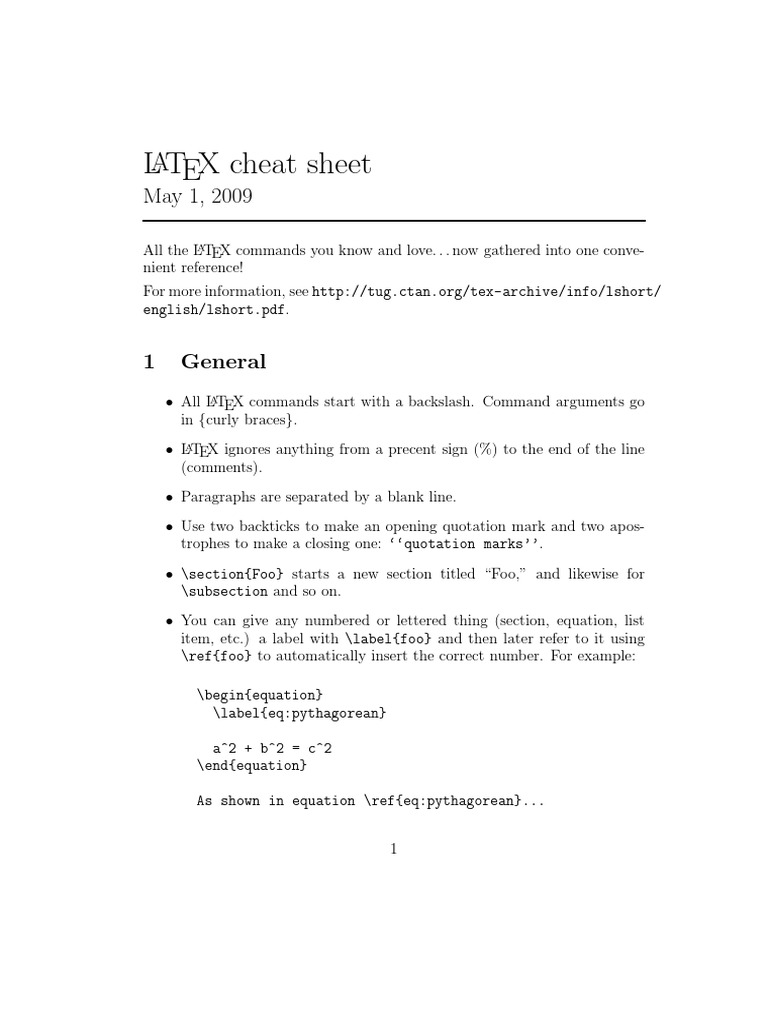 LaTeX Cheat Sheet | PDF