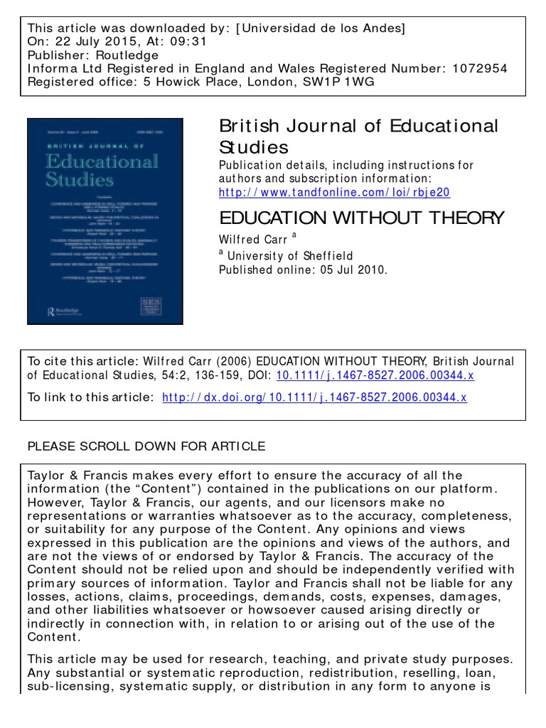 Education Without Theory by Wilfred Carr | PDF | Epistemology | Rationality