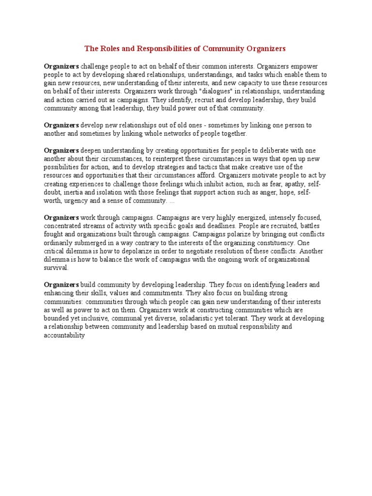 Roles of Community Organizers Explained | PDF | Community | Leadership