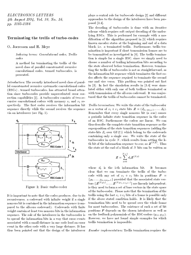 Terminating The Trellis of Turbo-Codes | PDF | Forward Error Correction | Algorithms