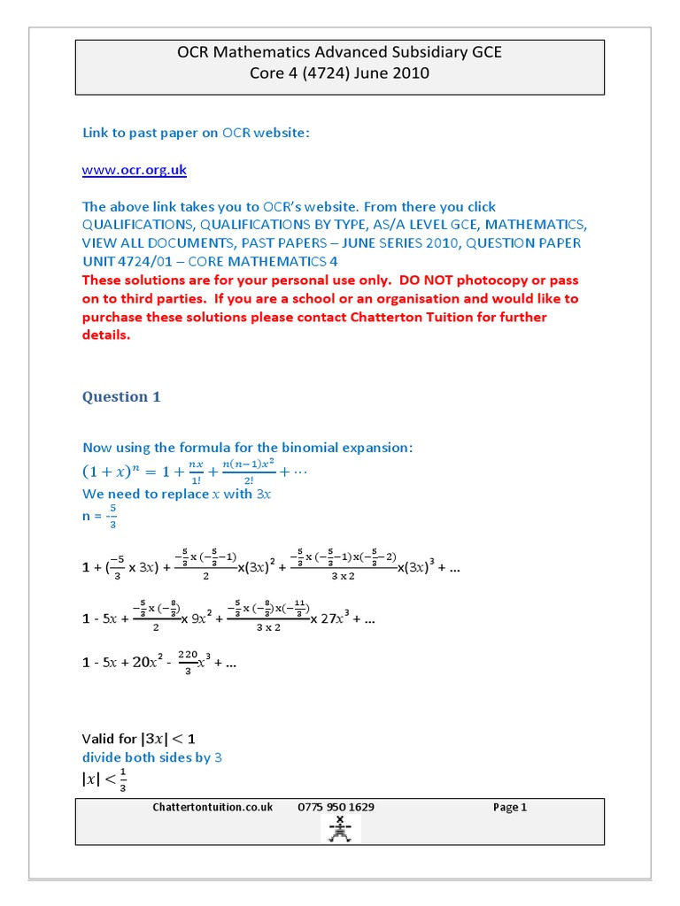 Tes Ocr Core 4 June 2010 (4724) | PDF | Equations | Fraction (Mathematics)