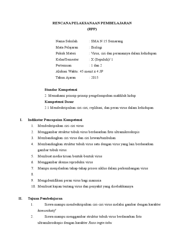 RPP KTSP Virus Komplit | PDF | Ilmu Sosial | Sains & Matematika