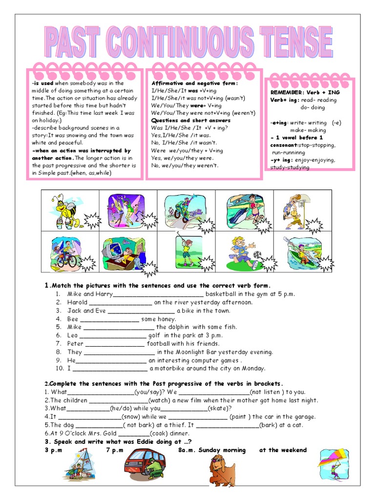 Past Continuous Verb Forms Worksheets | PDF
