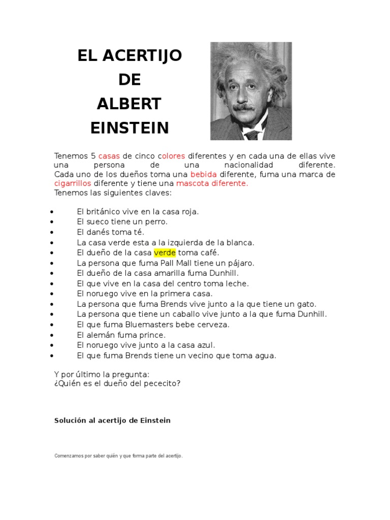 El Acertijo de Einstein | PDF | Verde | café