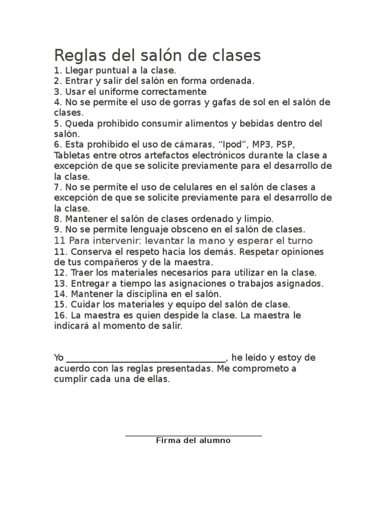 Reglas Del Salón de Clases | PDF