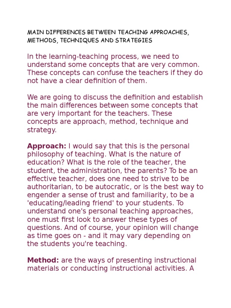 Teaching Approaches: Definitions & Differences | PDF | Teachers | Classroom
