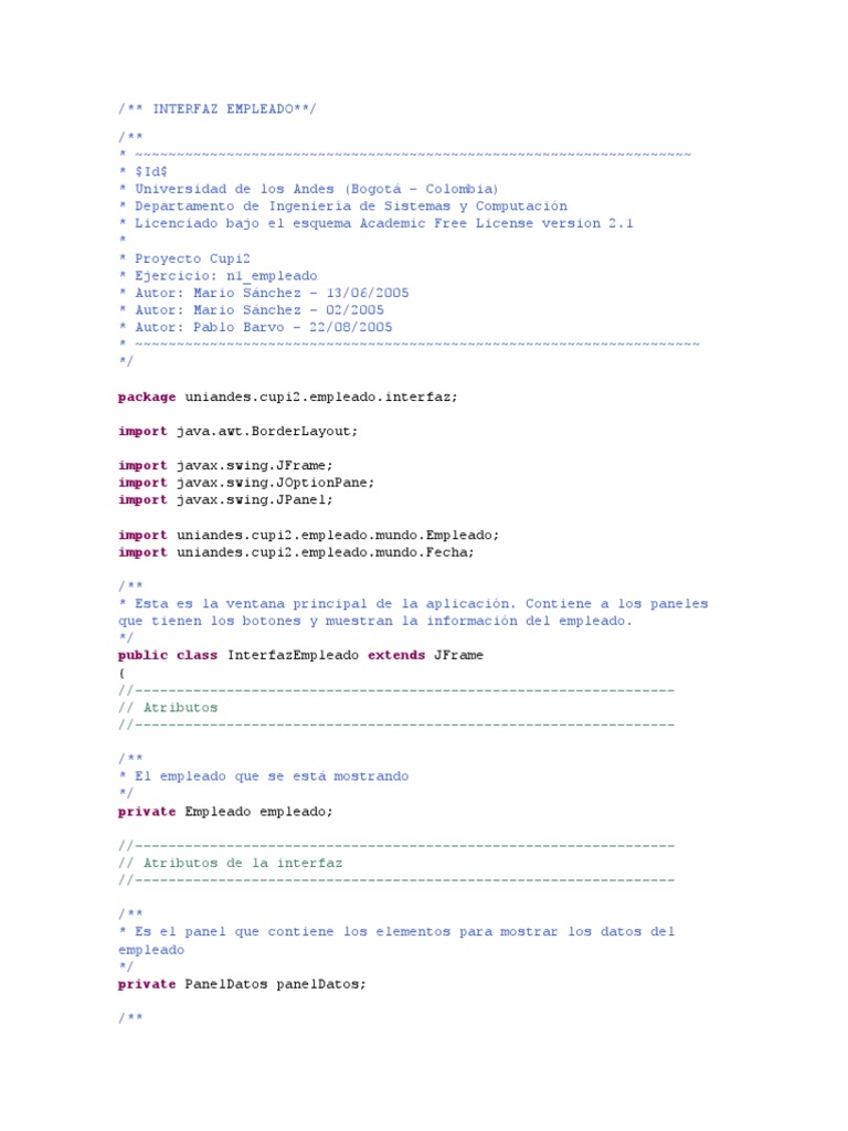Interfaz Empleado Java | PDF | Java (lenguaje de programación) | Desarrollo de software