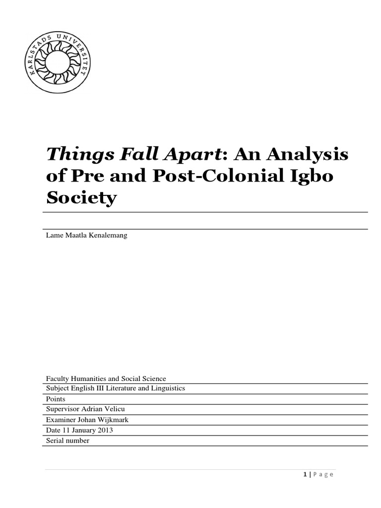Things Fall Apart An Analysis | PDF | Igbo People | Postcolonialism