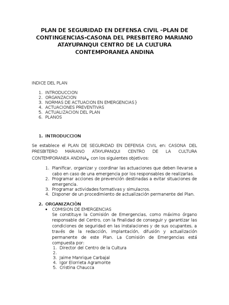 Plan de Seguridad en Defensa Civil | PDF | Descarga eléctrica | Incendios