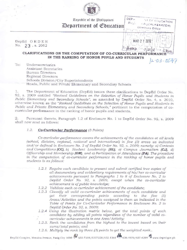 DepED Order No.23 s.2012 | PDF | Further Education