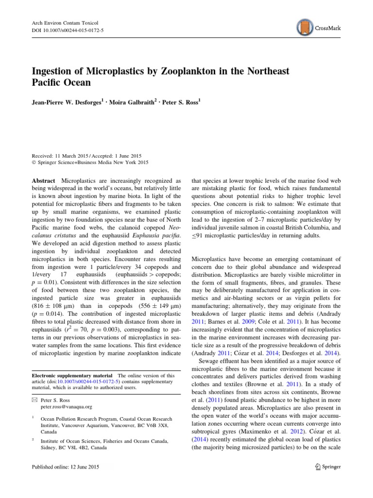 Ingestion of Microplastics by Zooplankton in The Northeast Pacific ...