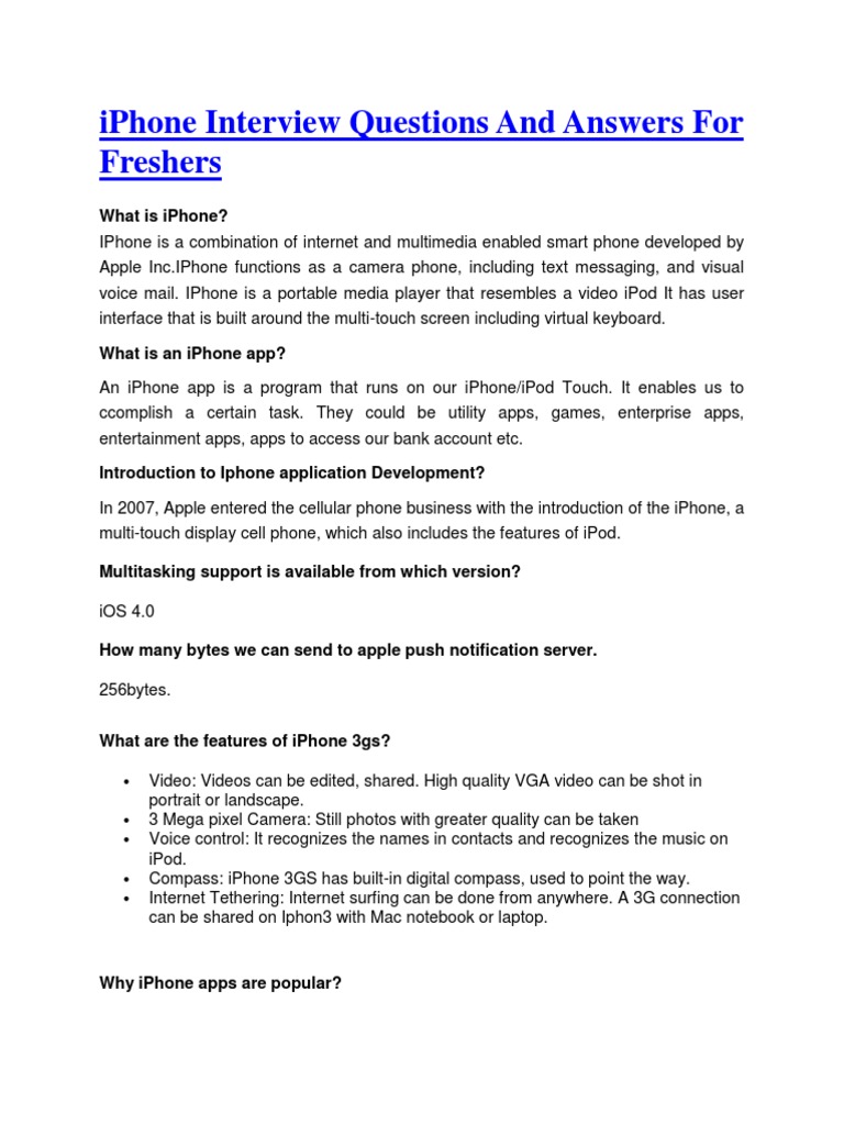 iPhone Interview Questions for Freshers | PDF | Ios | I Phone