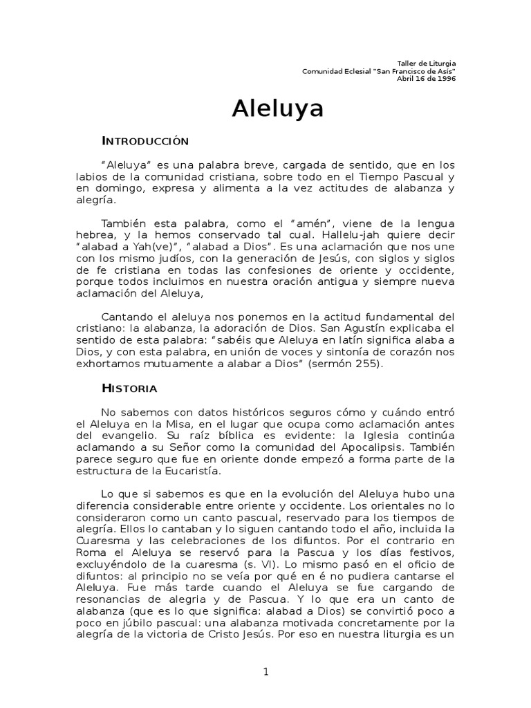 Significado y Uso del Aleluya en Liturgia | PDF | Misa (liturgia ...