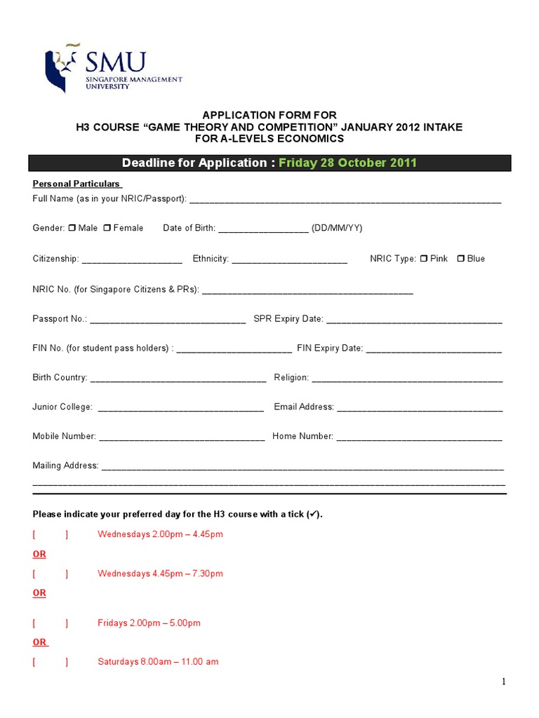 2012 H3 Game Theory Application Form | Game Theory | Competition | Free ...