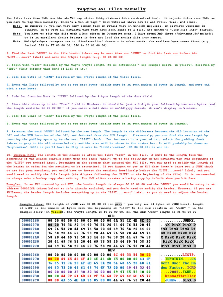 Tagging AVI Files Manually | PDF | Tag (Metadata) | Computer File
