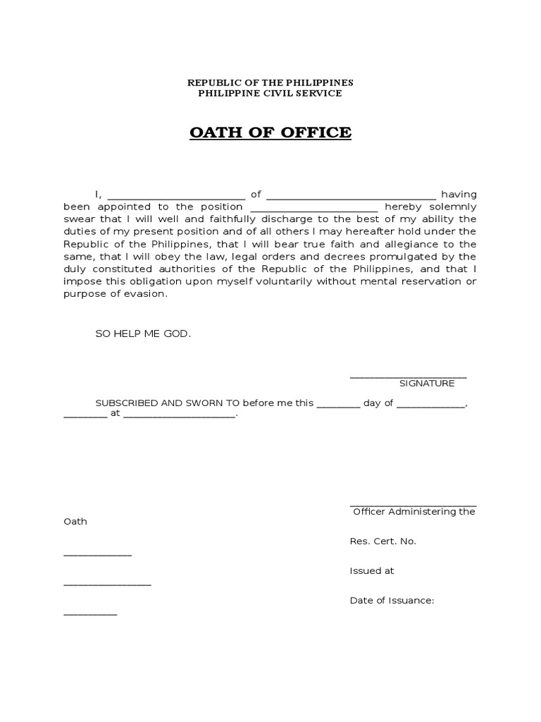 Oath of Office: Republic of The Philippines Philippine Civil Service | PDF