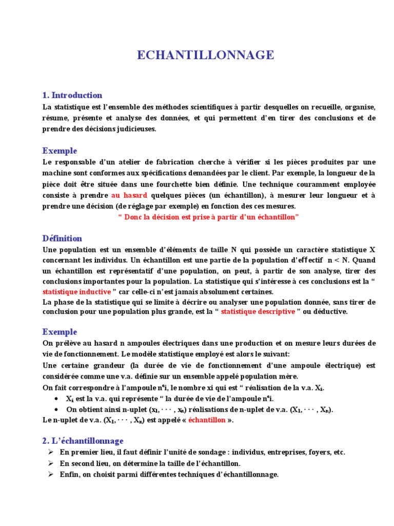Définition et Méthodes d'Échantillonnage | PDF | Estimateur ...