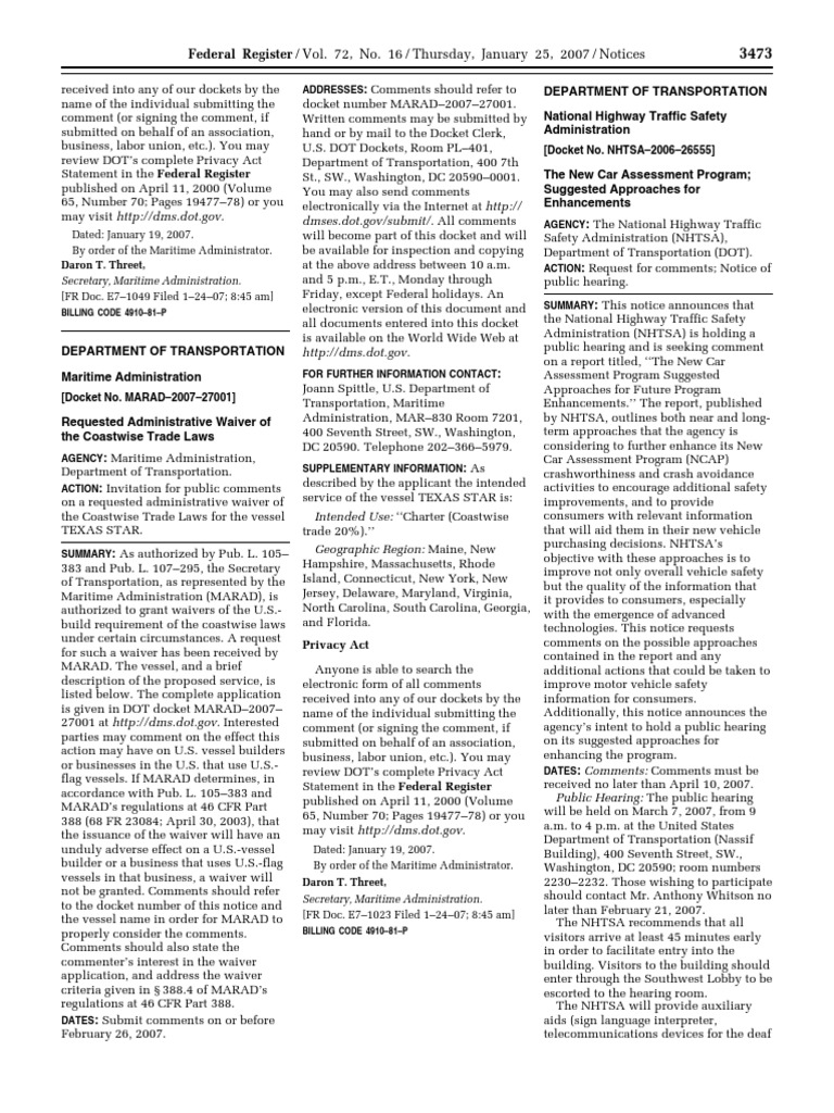 Notice: Meetings: New Car Assessment Program Suggested Approaches For ...