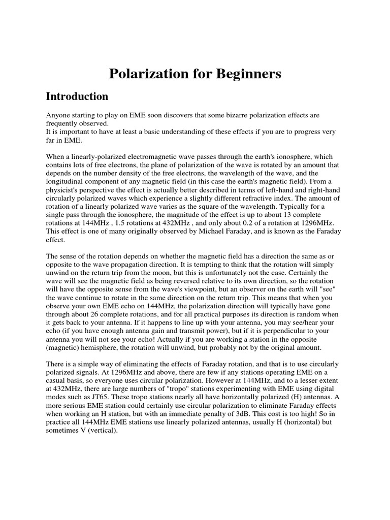 Polarization For Beginners | PDF | Polarization (Waves) | Waves