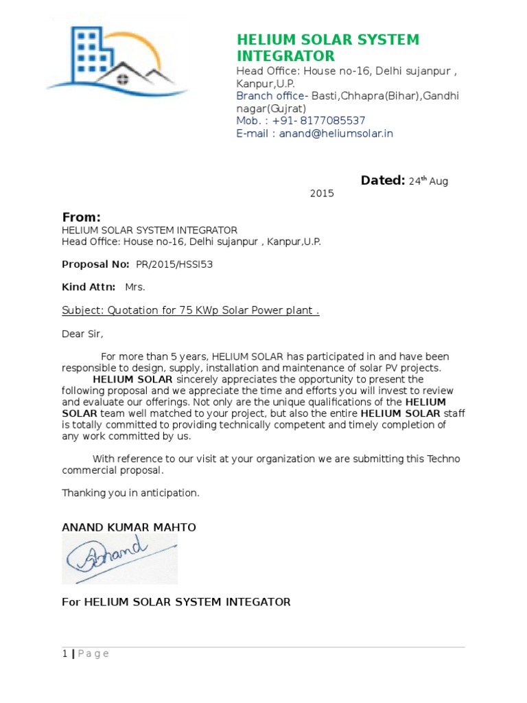 Proposal For 7 HP Solar Pumping System | PDF | Photovoltaics | Power ...