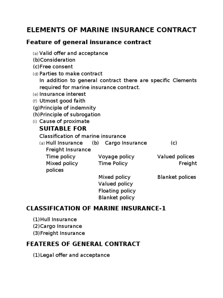 Elements of Marine Insurance Contract | PDF | Property Insurance ...