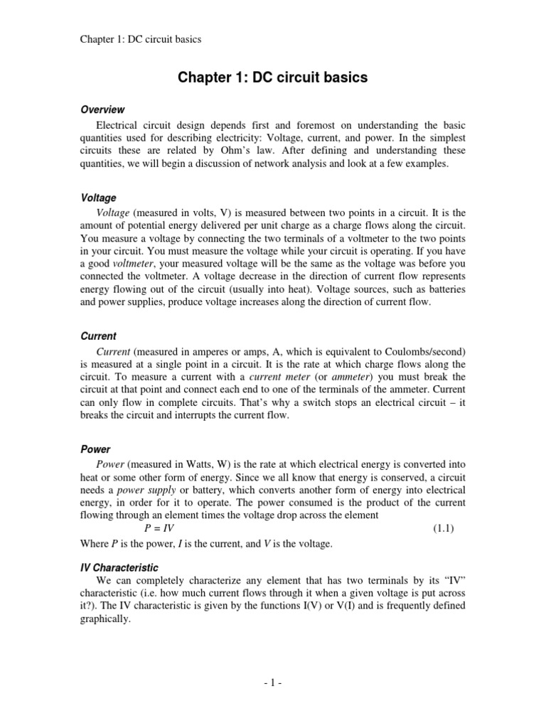Chapter 1 - DC Circuit Basics | PDF | Electric Current | Voltage