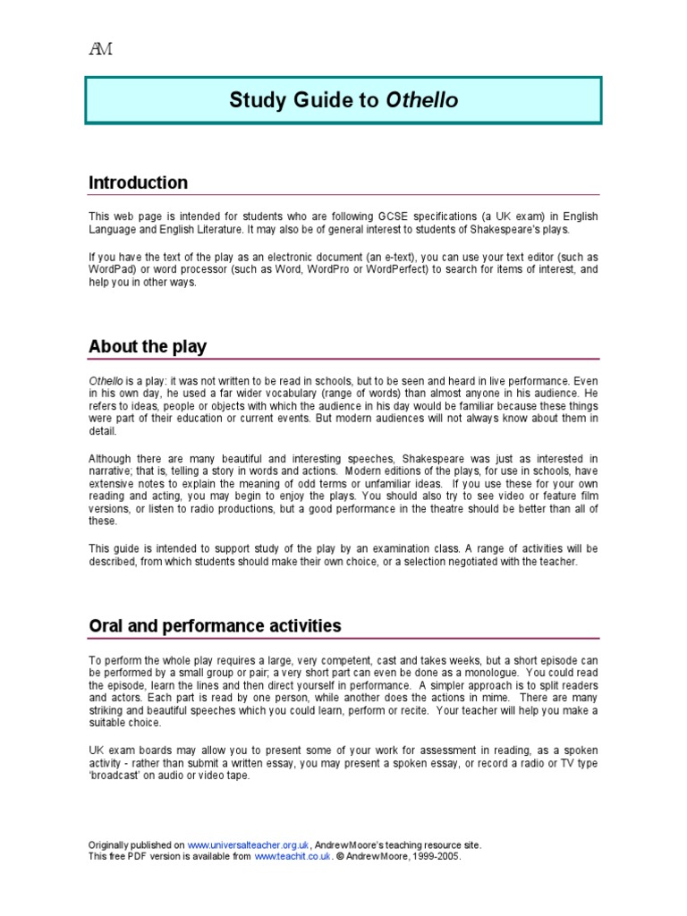 Othello Study Guide | PDF | Othello | Iago