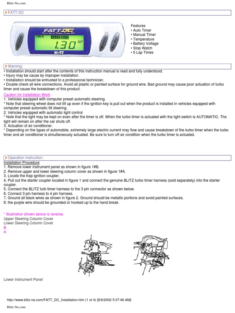 Blitz FATT-DC Turbo Timer Installation Guide | PDF | Ignition System ...