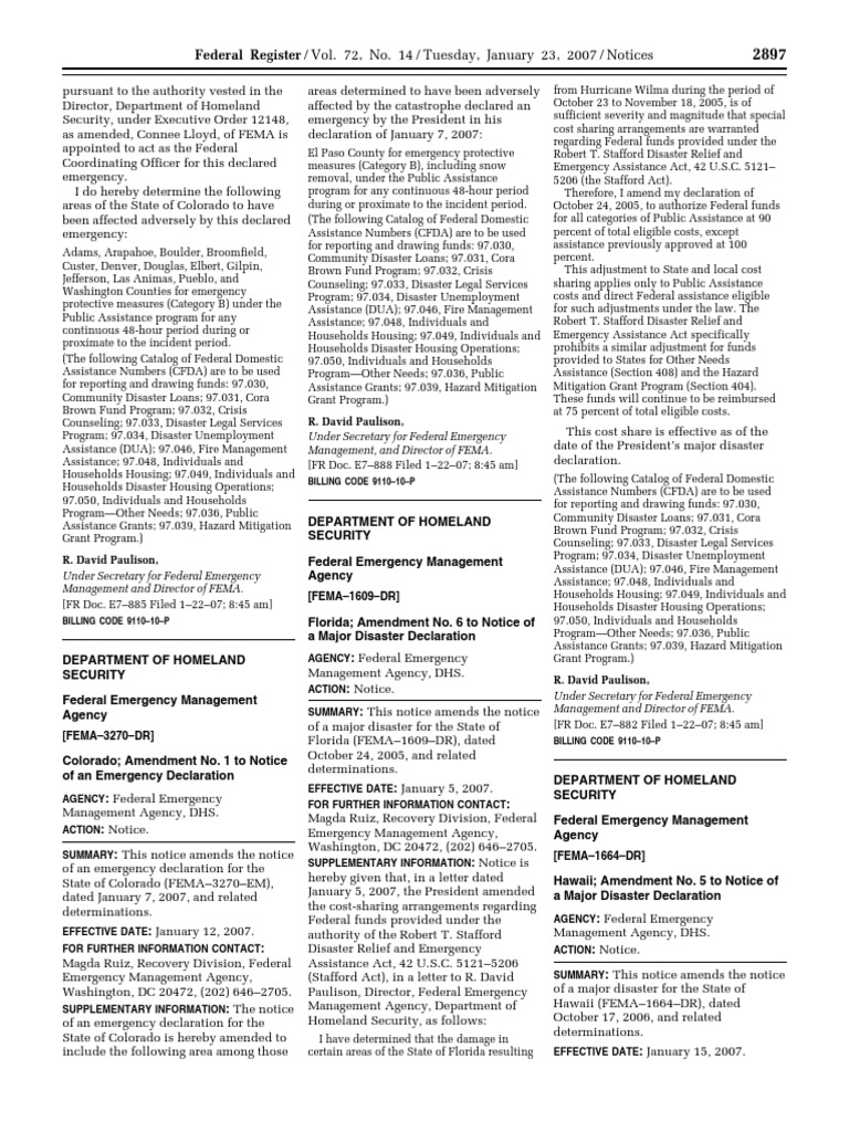 Notice: Disaster and Emergency Areas | PDF | Federal Emergency ...