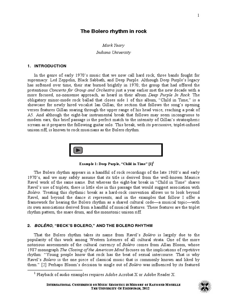 Yeary - The Bolero Rhythm in Rock-Libre PDF | PDF | Drum Kit | Rhythm