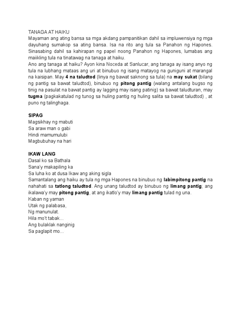 Tanaga at Haiku | PDF