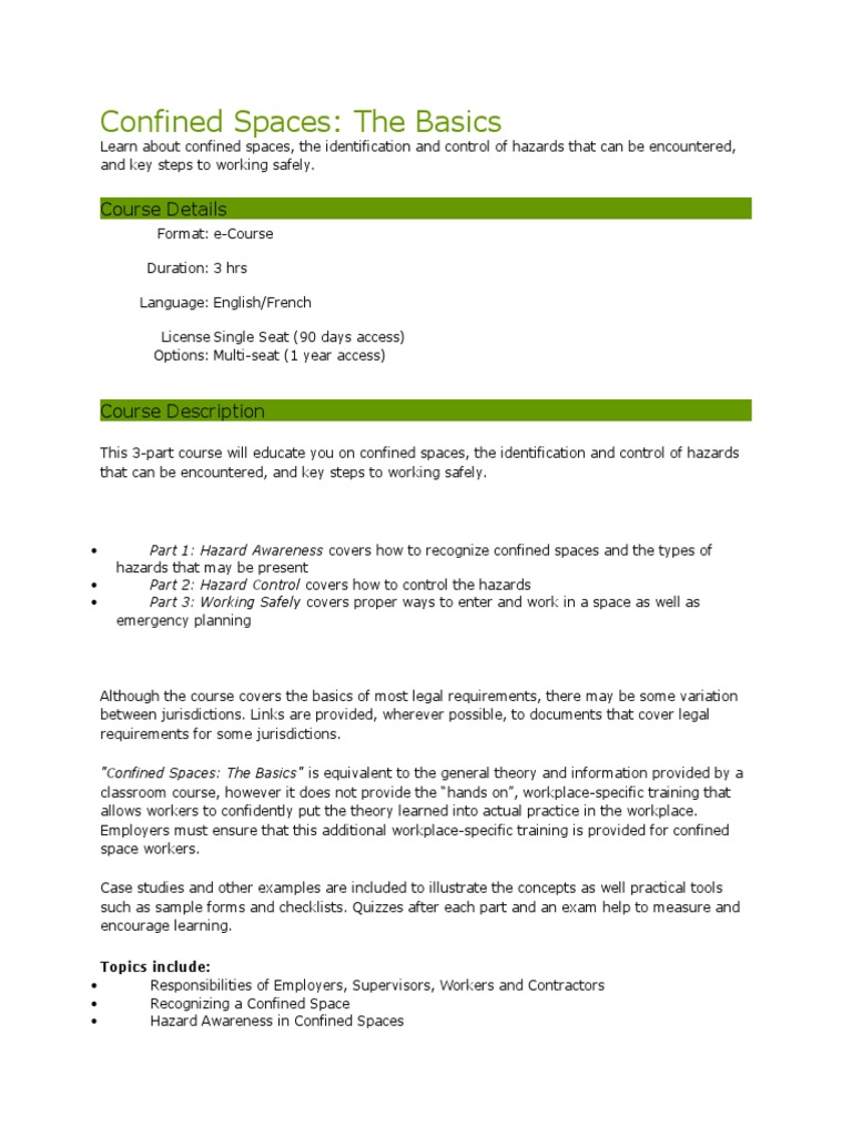 Confined Spaces the Basics | Educational Technology | Emergency Management