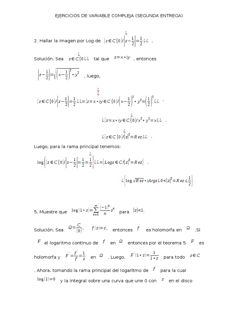 Ejercicios de Variable Compleja | PDF | Función holomorfa | Integral