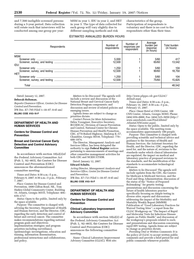 Notice: Meetings: Breast and Cervical Cancer Early Detection and ...
