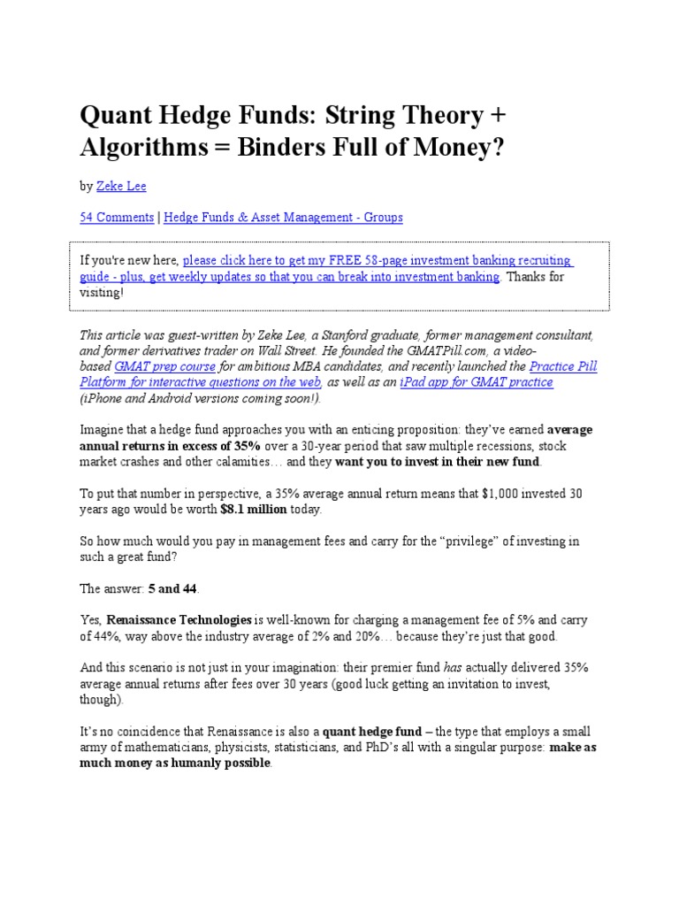 Quant Hedge Funds | PDF | Quantitative Analyst | Hedge (Finance)