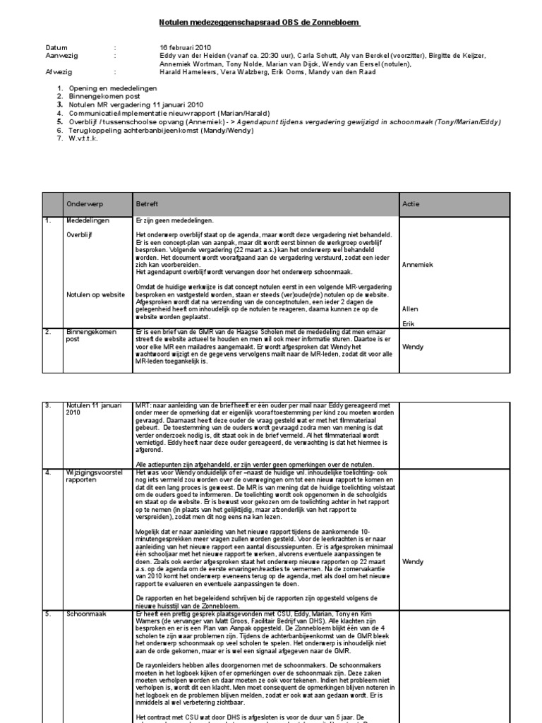 Notulen MR-16022010 Def | PDF