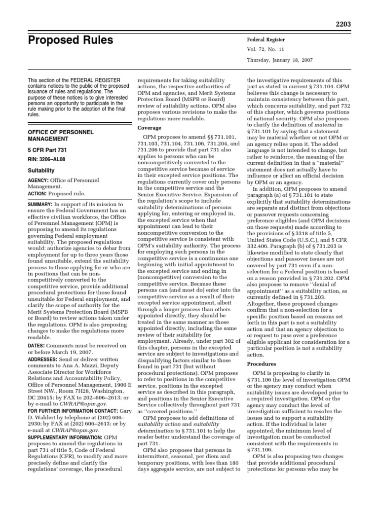 Proposed Rule: Employment: Suitability Determinations, Action ...