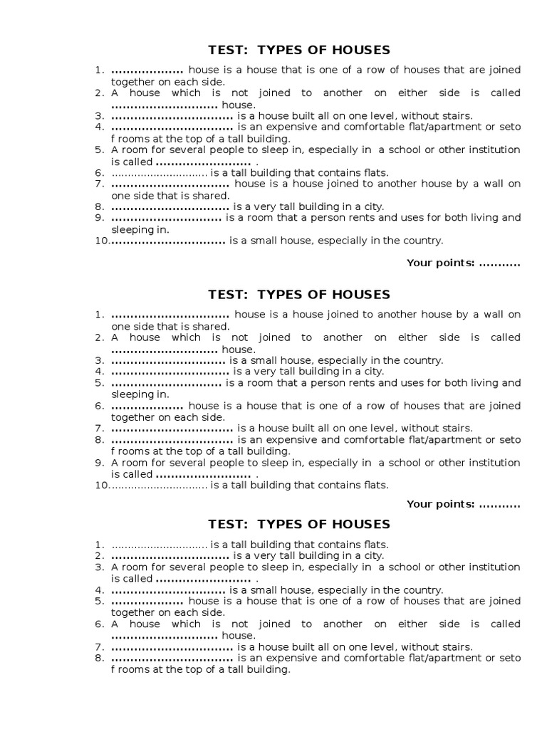 TEST Types of Houses | PDF | Settlement Geography | Apartment