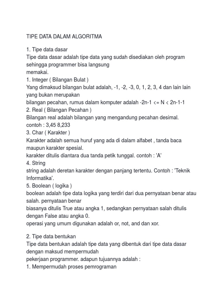 Tipe Data Dalam Algoritma | PDF