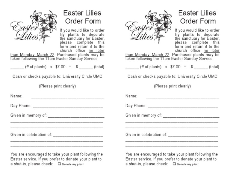 Easter Lilies Order Form | PDF | April Observances | Easter