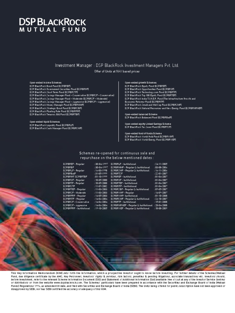 DSP BR Common Application Form | PDF | Money Market Fund | Dividend