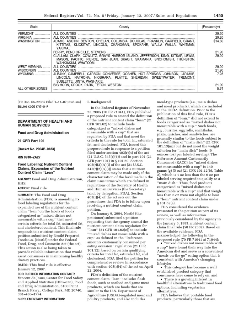 Rule: Food For Human Consumption: Food Labeling— Nutrient Content Claim ...