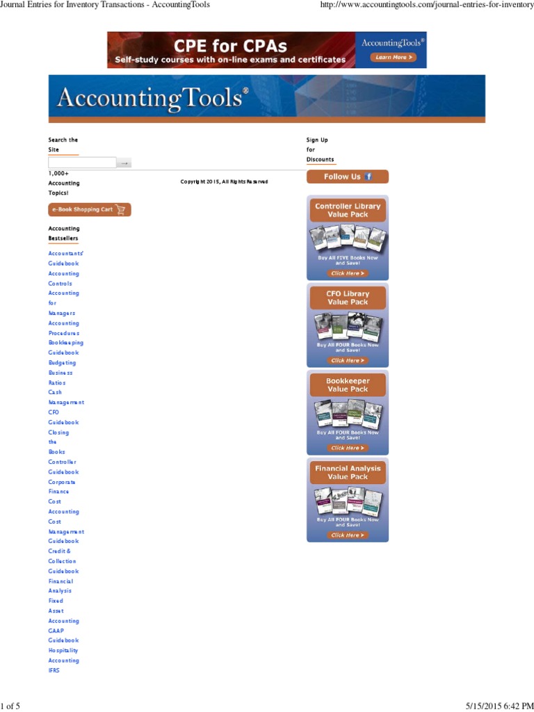Journal Entries for Inventory Transactions - AccountingTools | Debits ...