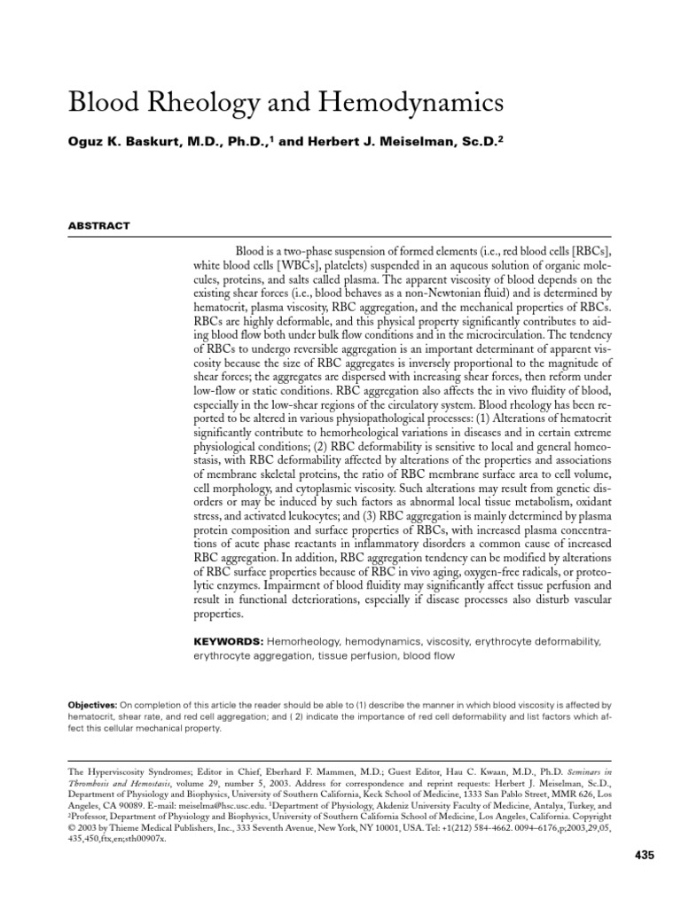 Blood Rhe Ology and Hemo Dynamics | PDF | Red Blood Cell | Shear Stress