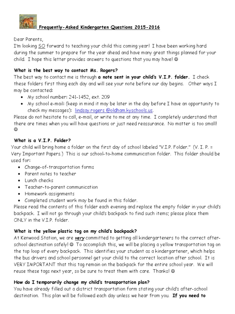 Parent Informational Letter 2015-2016 | PDF | Teaching And Learning ...