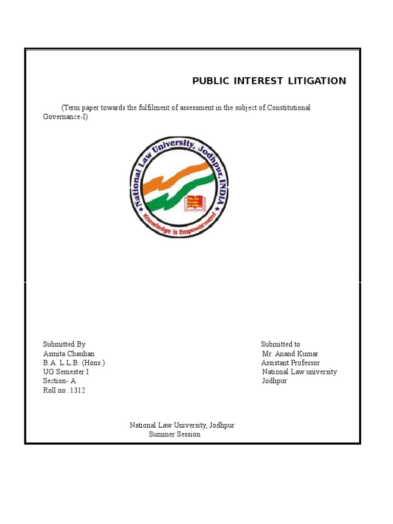Public Interest Litigation | PDF | Standing (Law) | Supreme Court Of India
