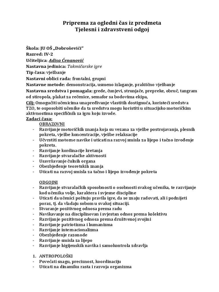 Priprema Za Ogledni Cas | PDF