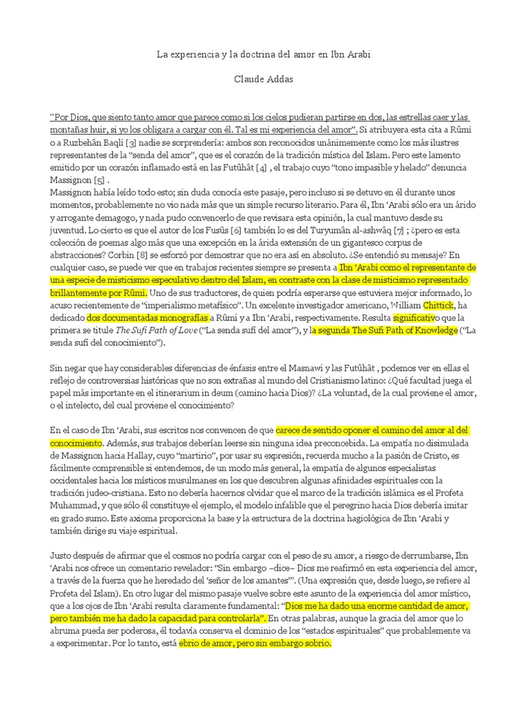 Amor místico en Ibn Arabi y Claude Addas | PDF | El sufismo | Misticismo